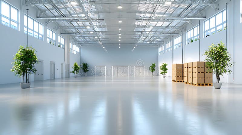 Spacious and Modern Warehouse Interior Featuring Large Windows, Bright ...