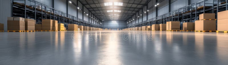 Spacious Modern Warehouse with Stacked Boxes Stock Illustration ...