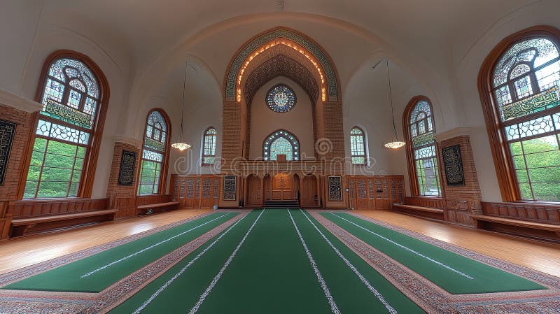 Spacious Mosque Interior with Prayer Rug Layout Stock Illustration ...