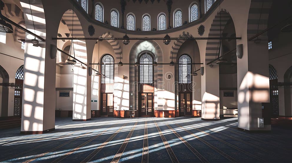 Interior View of a Mosque with Large Windows and Sunlight Casting ...