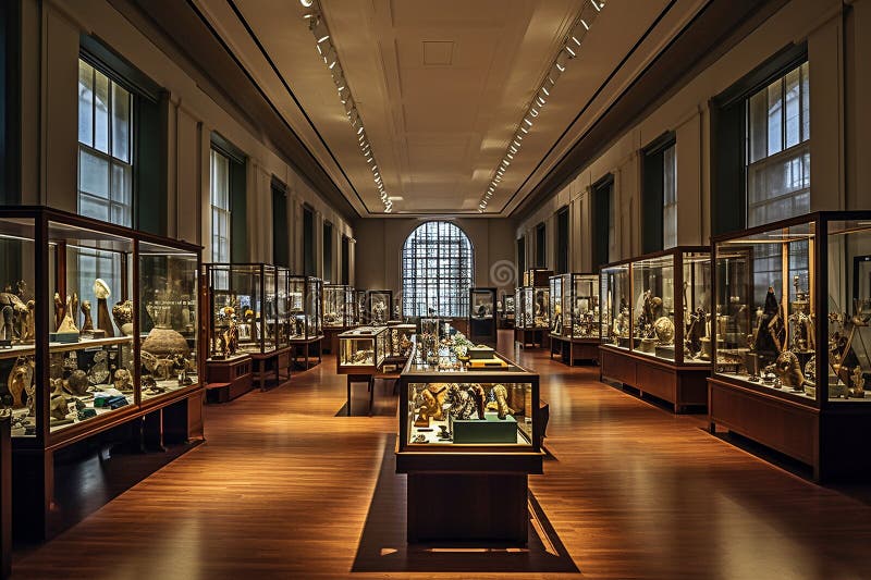 Spacious Museum Gallery with Numerous Paintings and Visitors - AI ...