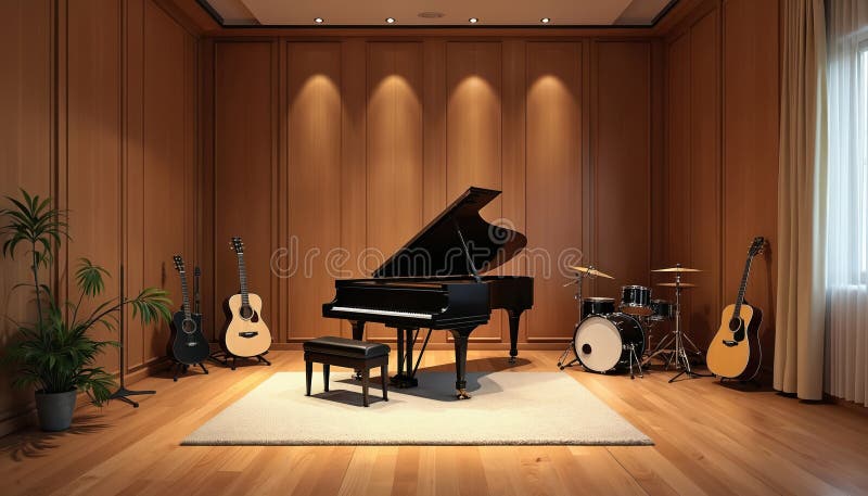 Drum Set in an Empty Studio. Generative AI Stock Illustration - Illustration of band ...