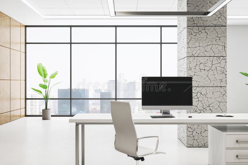 Spacious Office Corner with Window View and Minimalist Design ...