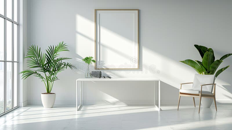 Bright and Airy Minimalist Office Interior with Plants and a Large ...