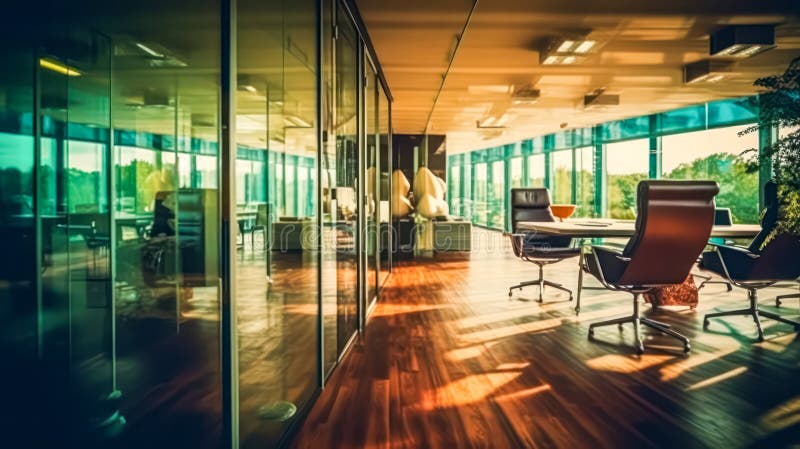 A Spacious Office Featuring Expansive Windows Stock Image - Image of ...