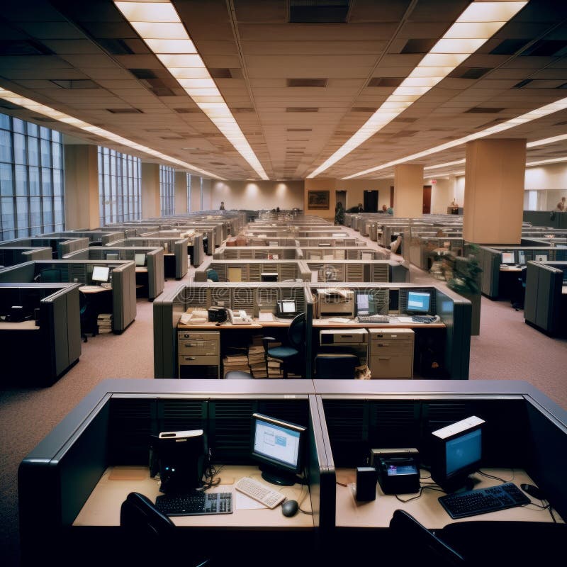 Spacious Office Filled with Cubicles, Computers, Desks, and Office ...