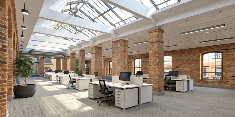 Skylit Industrial Office: Contemporary Workspaces - Generative AI Stock ...