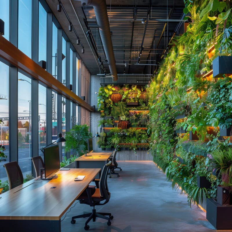 Spacious Office with Vertical Garden and Modern Workstations ...