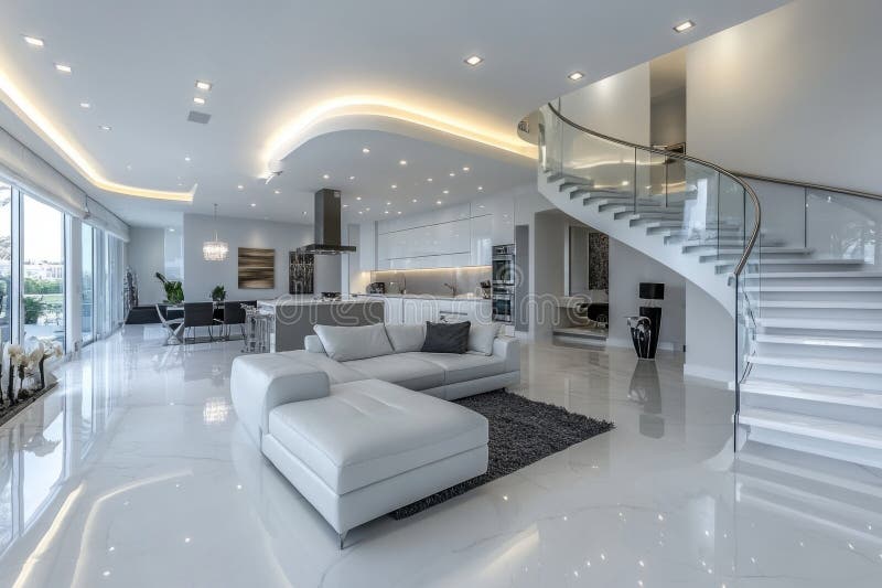 Spacious Open-plan Living Area Featuring Sleek Design and Elegant Decor ...
