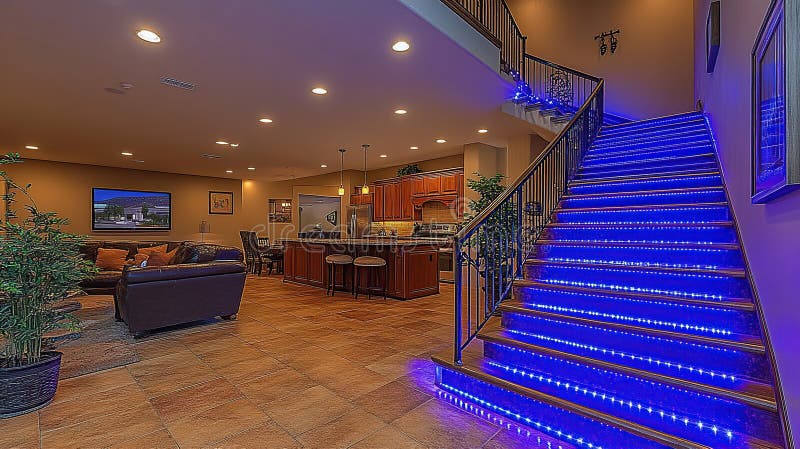 Spacious Open-plan Living Area with Modern Staircase Stock Illustration ...