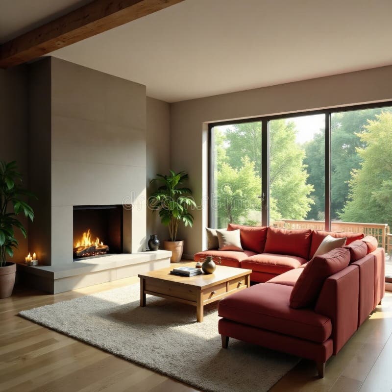Spacious Open Plan Lounge with Fireplace Large Windows, Relaxing ...