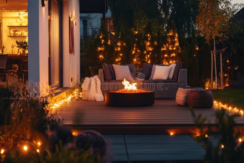 A Spacious Outdoor Deck with an Open Fire Pit. Stock Image - Image of ...