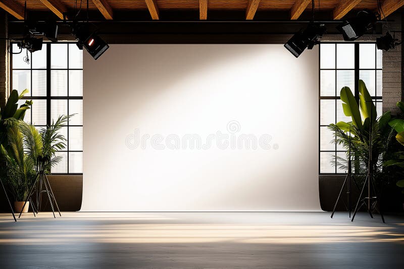 Spacious Photo Studio Featuring Large White Backdrop Surrounded by Lush ...