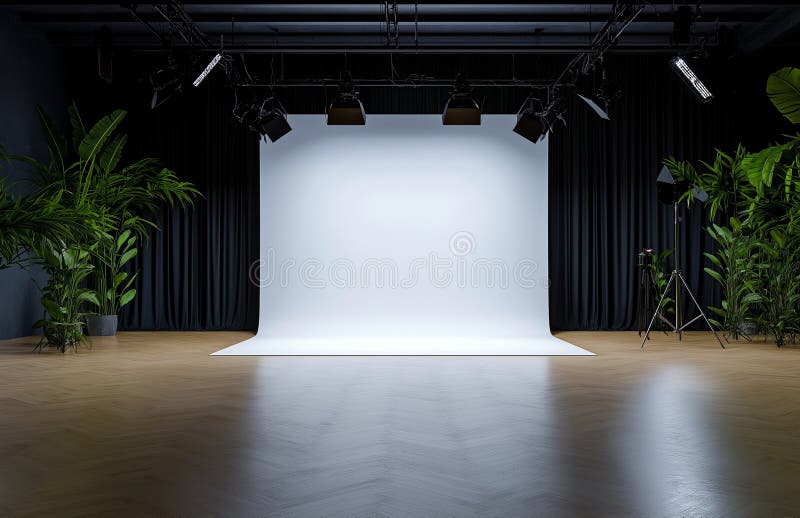 Spacious Photo Studio Featuring White Backdrop, Professional Lighting ...