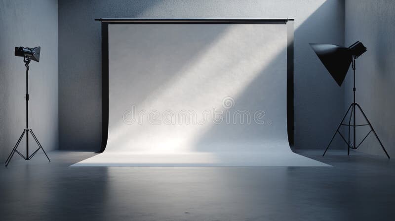 Photography Studio Interior with Lighting Setup and Empty Backdrop ...