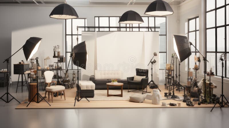 Spacious Photography Studio Interior, Equipped with Lights and ...