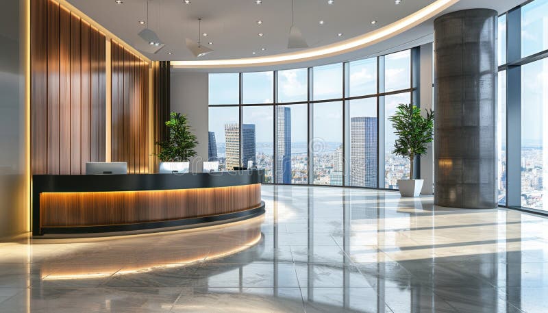 Modern Office Reception Area Stunning City Skyline View Stock Photos ...