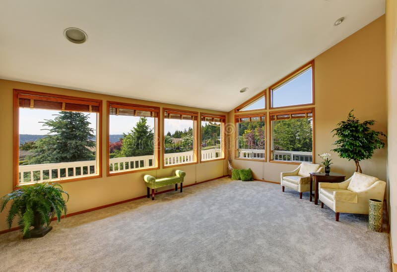 Spacious Rest Area in Living Room with Fireplace, Carpet Floor and ...