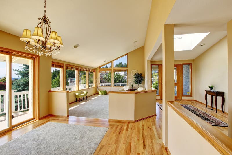 Spacious Rest Area in Living Room with Fireplace, Carpet Floor and ...