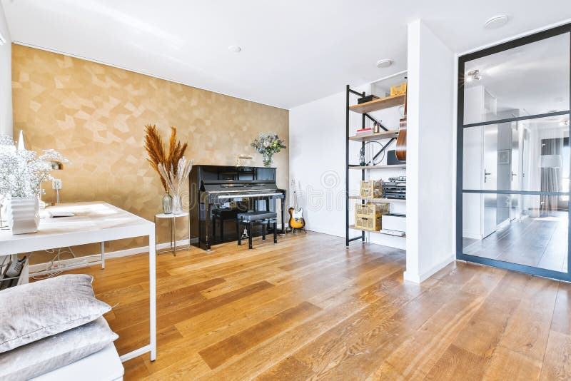 Spacious room design stock image. Image of contemporary - 222533553