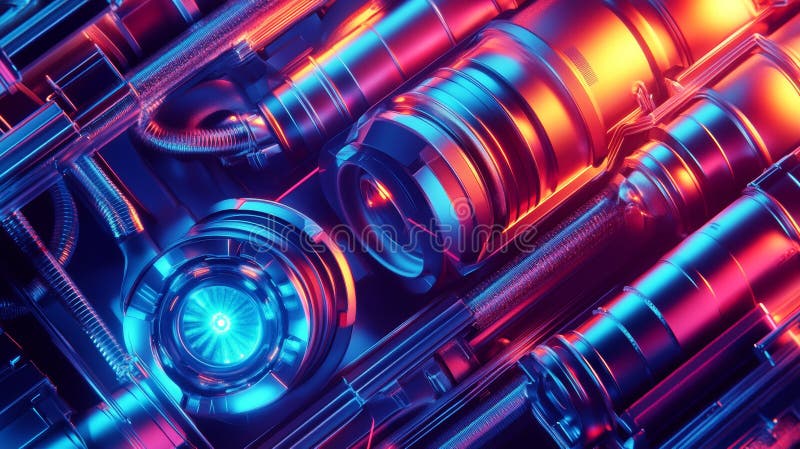 A Spacious Room with a Large Array of Pipes, Highlighted by Red and ...