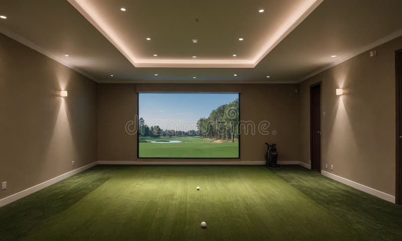 Spacious Room with Large Window, Green Carpet, and Projector Screen ...