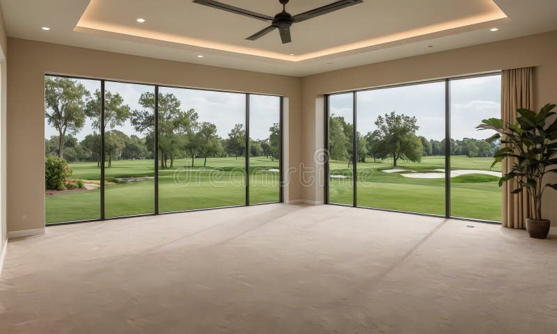 Spacious Room with Large Windows Overlooking Lush Golf Course ...