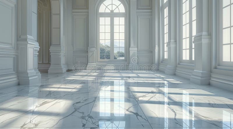 Spacious Room with Many Windows and Marble Floor Stock Photo - Image of ...