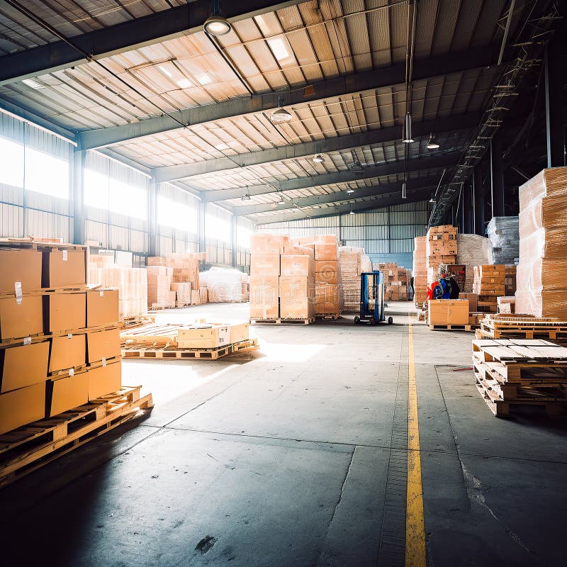 Spacious Room Warehouse Storage with Stacked Boxes in Rows Stock Photo ...