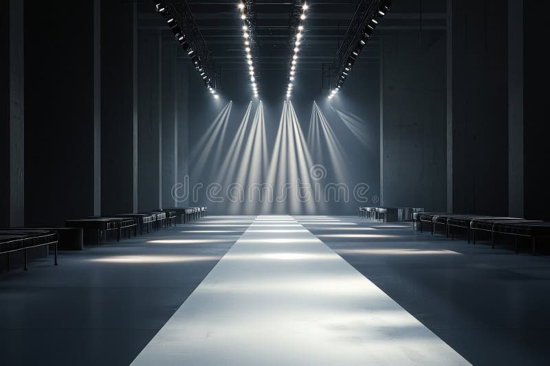 Fashion Runway Illuminated by Bright Stage Lights in an Industrial ...