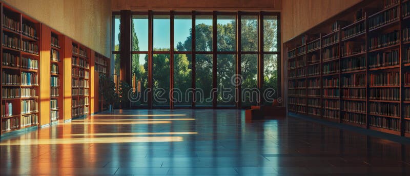 Spacious and Serene Library Featuring Empty Bookshelves, Inviting Quiet ...