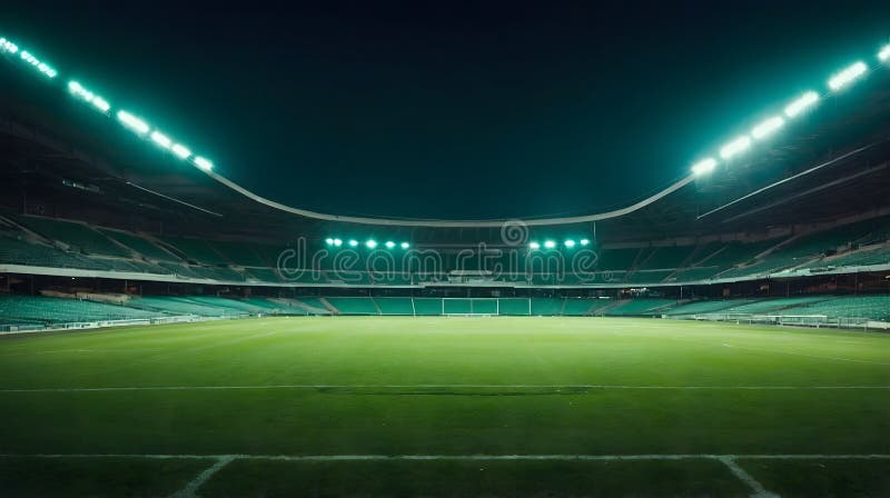 Empty Stadium Illuminated at Night with Bright Lights and Well ...