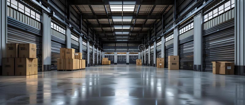Spacious Storage Facility with Boxes and Shiny Floors. Concept Storage ...