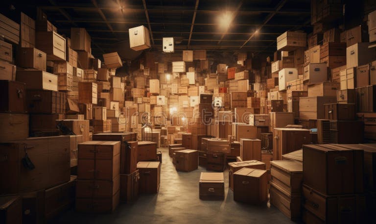A Spacious Storage Space Overflowing with Numerous Boxes Stock ...