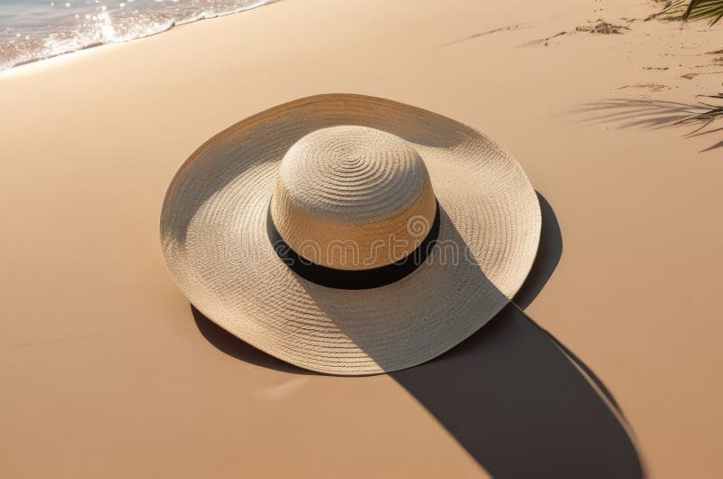 A Spacious Straw Hat Adorned with the Silhouette of a Palm Tree S ...