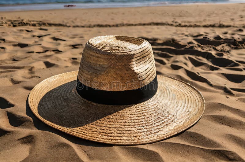 A Spacious Straw Hat Adorned with the Silhouette of a Palm Tree S ...