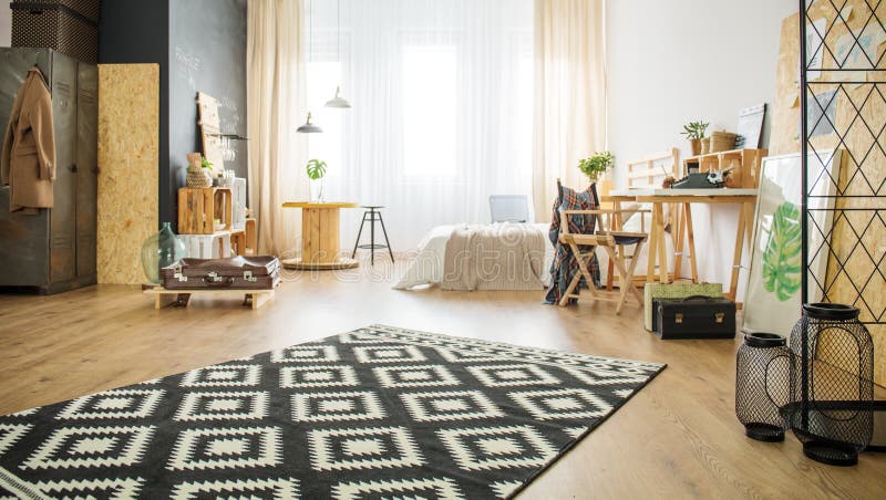 Spacious studio apartment stock photo. Image of house - 92506324