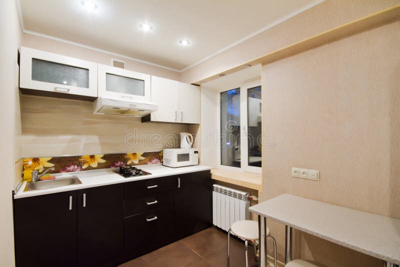 Spacious Studio Apartment, View of the Kitchen Stock Photo - Image of ...