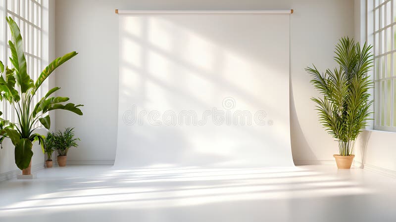 Bright and Airy Studio Space with Green Plants and Natural Light Stock ...