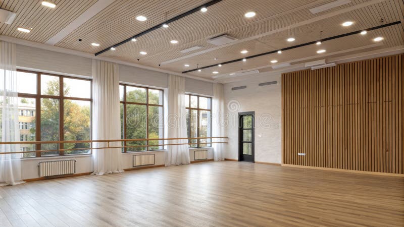 Spacious Studio with Wooden Accents and Natural Light Stock ...