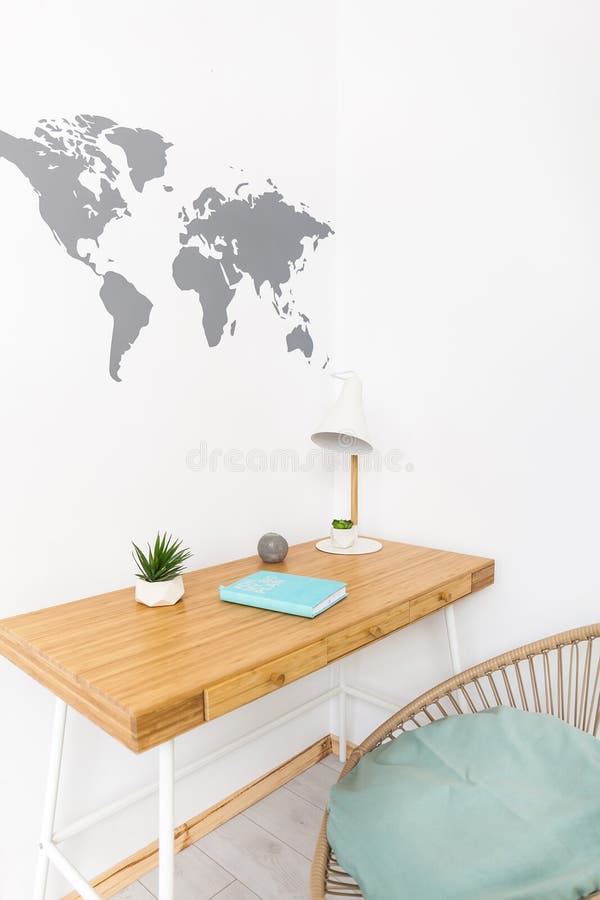 Spacious Study Room with White Wall Designed in Scandi Style Stock ...