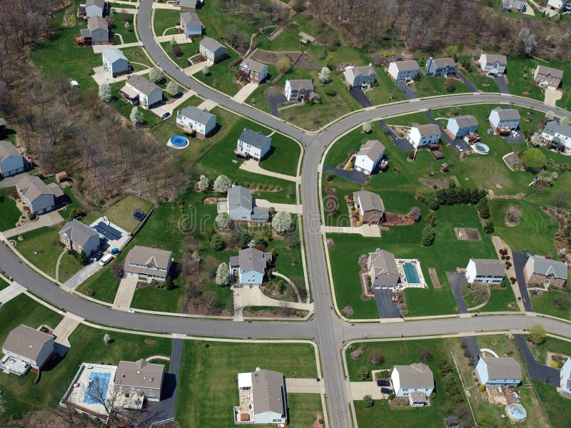 Modern Middle Class Suburbia Aerial Eastern USA Stock Image - Image of ...
