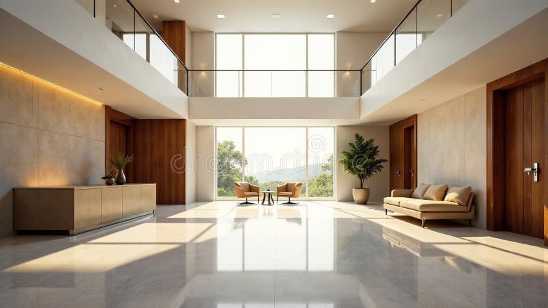 Spacious and Sunlit Contemporary Atrium Home Interior a Bright Empty ...