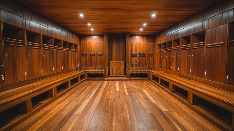 Spacious Team Locker Room Features Large Wooden Lockers Labeled Player ...