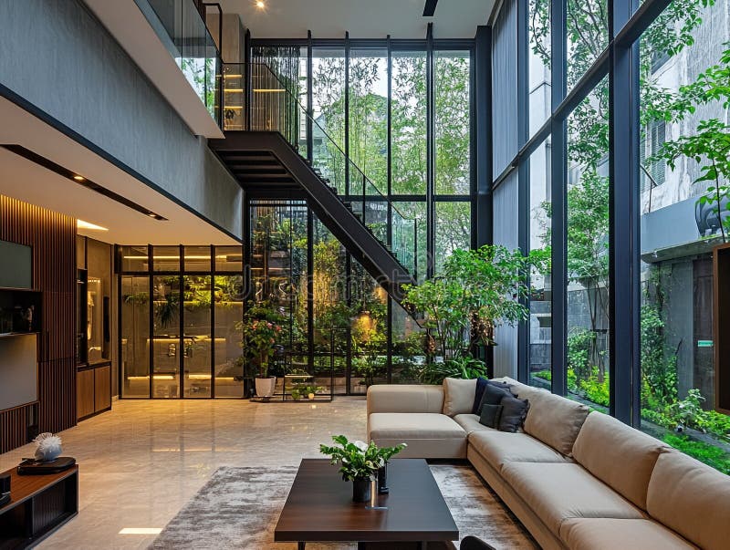 A Spacious, Tech-forward Modern Interior Design Stock Illustration ...