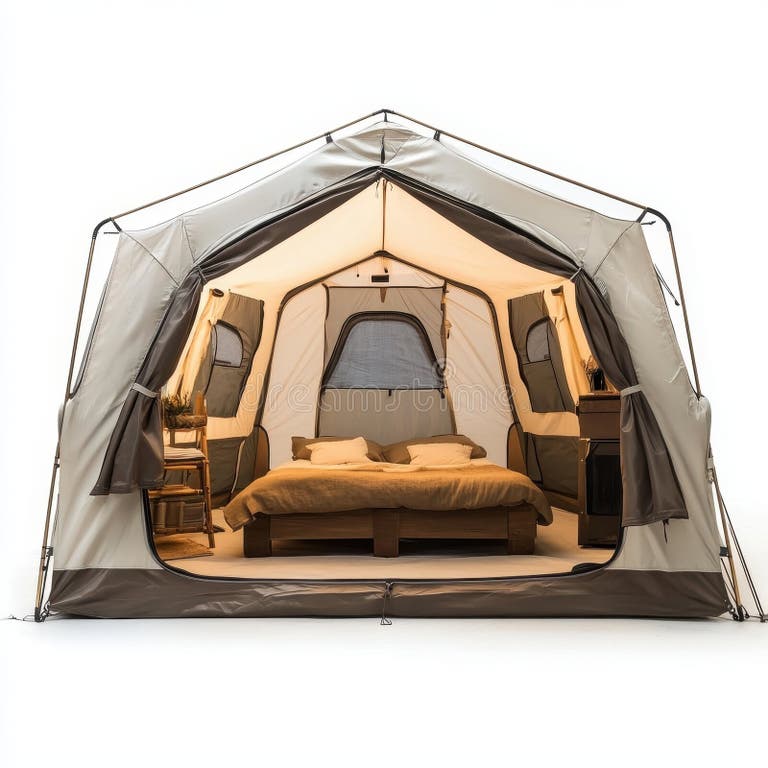 A Spacious Tent Interior Featuring a Cozy Bedroom Setup for Comfortable ...