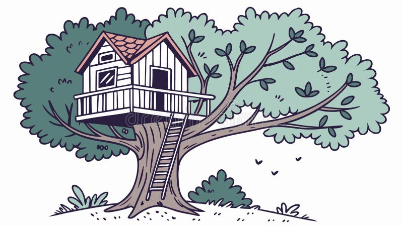 Spacious Treehouse with Balcony and Lush Tree, Vector Design Generative ...