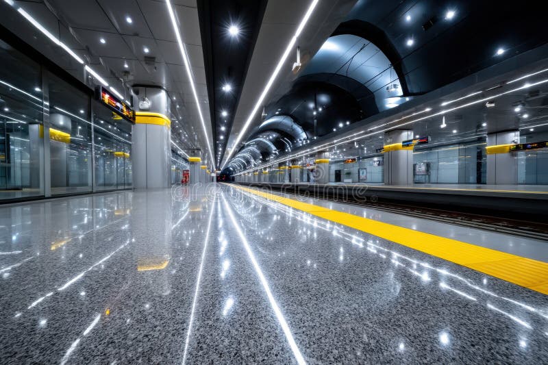 Modern Underground Train Station with Sleek Design and Bright Lighting ...