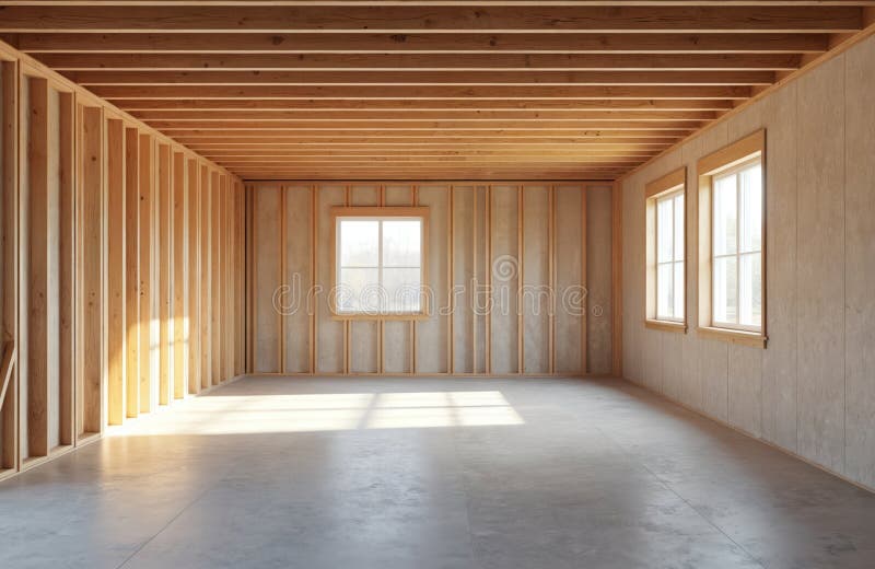 Spacious Unfinished Basement Features Wooden Frames, Wall without ...