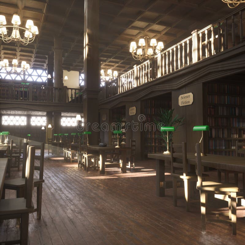 Spacious University Library with Empty Seats, Tables and Soft Light ...